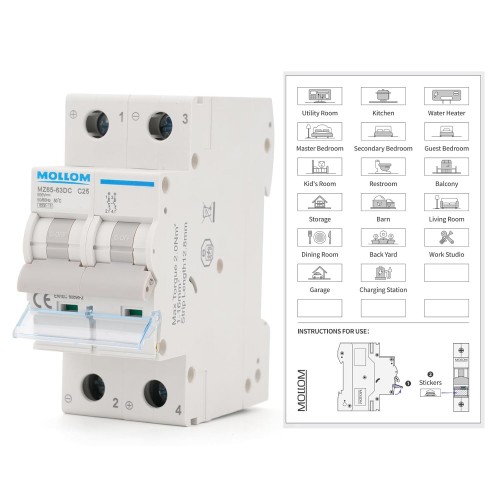 DC Miniature Circuit Breaker, 2 Pole 500V